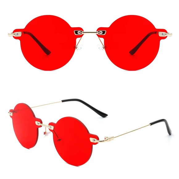 Kiss | Accessories | Vintage Aura Circle Retro Round Rimless Red Tinted ...